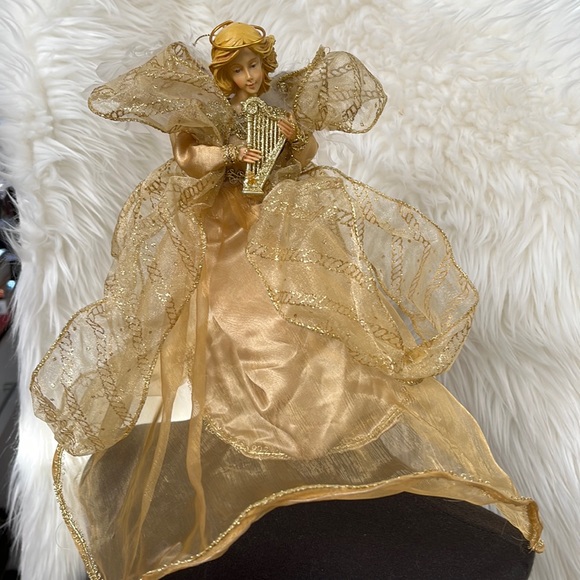 Holiday | Gold Christmas Tree Top Angel With Gold Harp | Poshmark